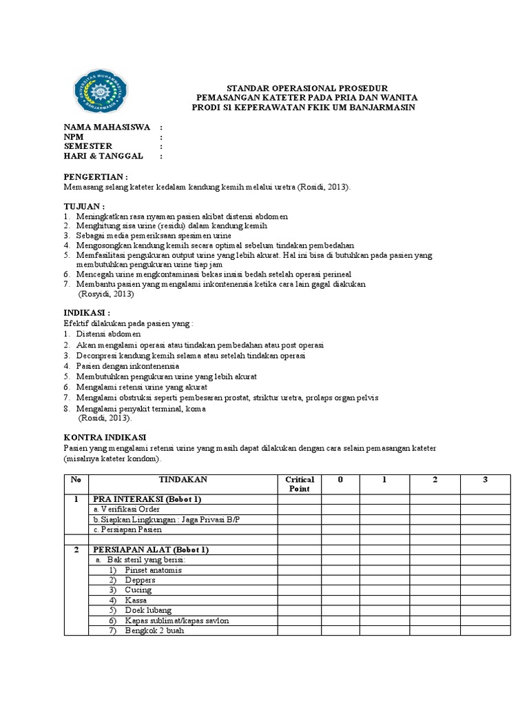 Sop Pemasangan Kateter Pada Pria Dan Wanita | PDF