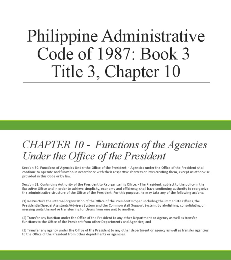 Philippine Administrative Code of 1987: Book 3 Title 3, Chapter 10 | PDF