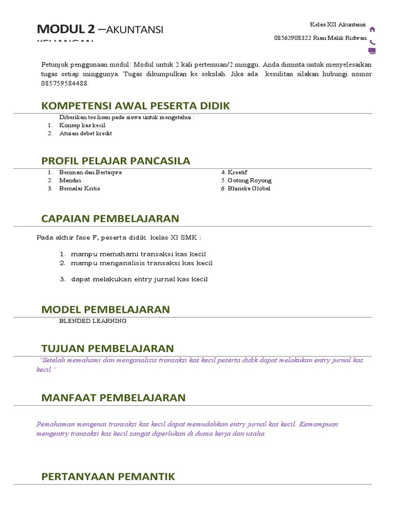 Modul Ajar 2 Akuntansi Keuangan Kelas XII | PDF