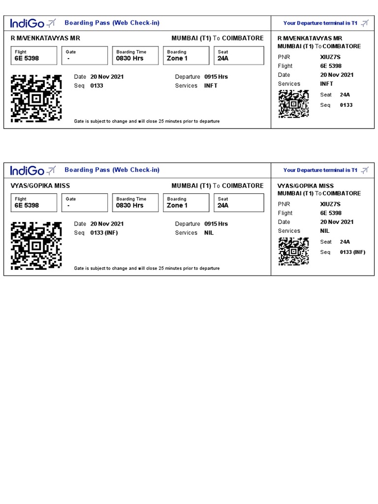 6E 5398 0830 Hrs Zone 1 24A: Boarding Pass (Web Check In) | PDF ...
