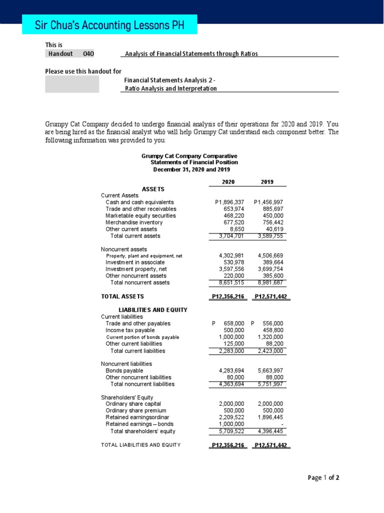 Grumpy Cat Company Comparative Statements of Financial Position ...