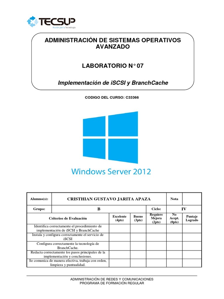 Lab 07 - Implementación de iSCSI y BranchCache Pt.2 | PDF | V Mware | Archivo de computadora