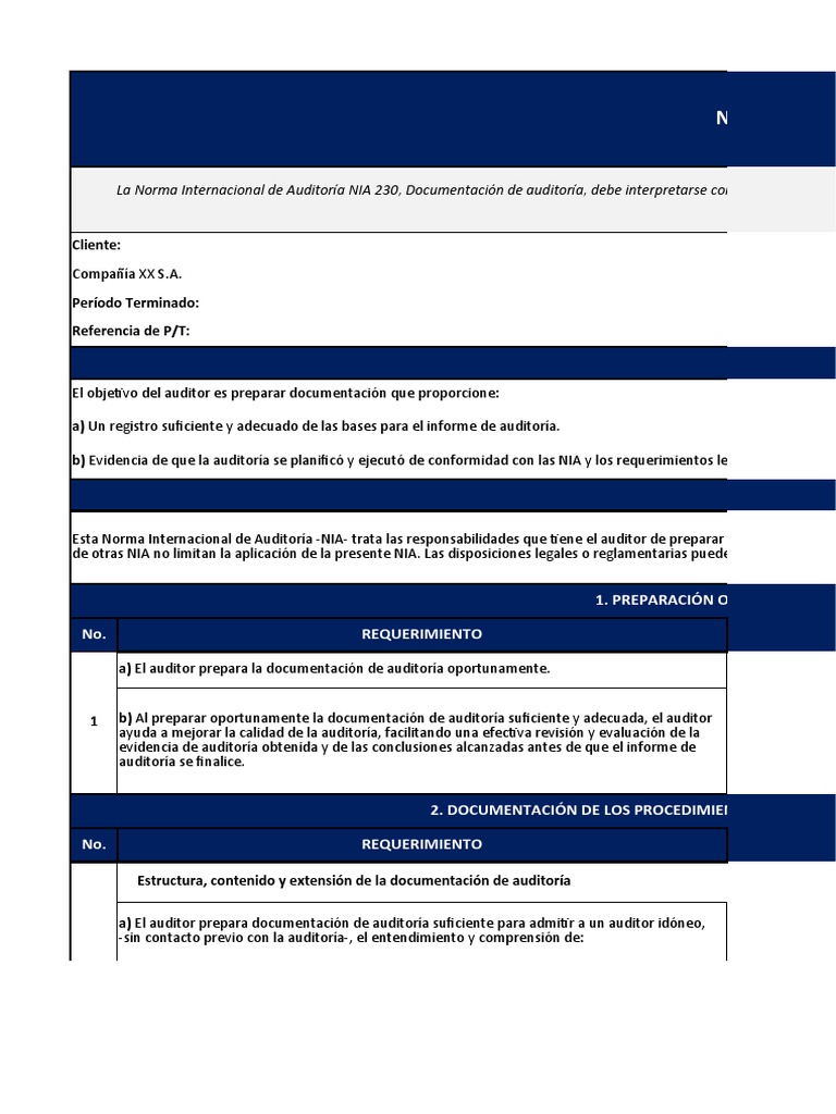 NIA 230 Responsabilidad Del Auditor Independiente de La Documentación ...
