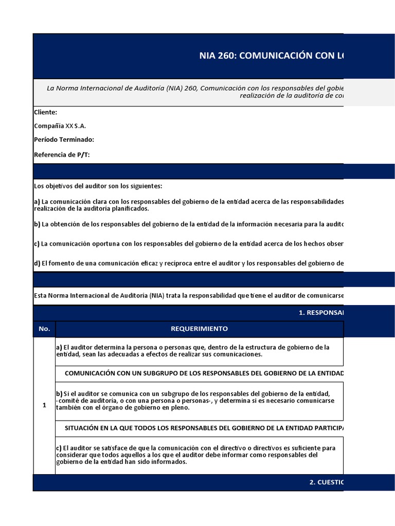 NIA 260 Comunicacion Con Los Responsables Del Gobierno de La Entidad ...