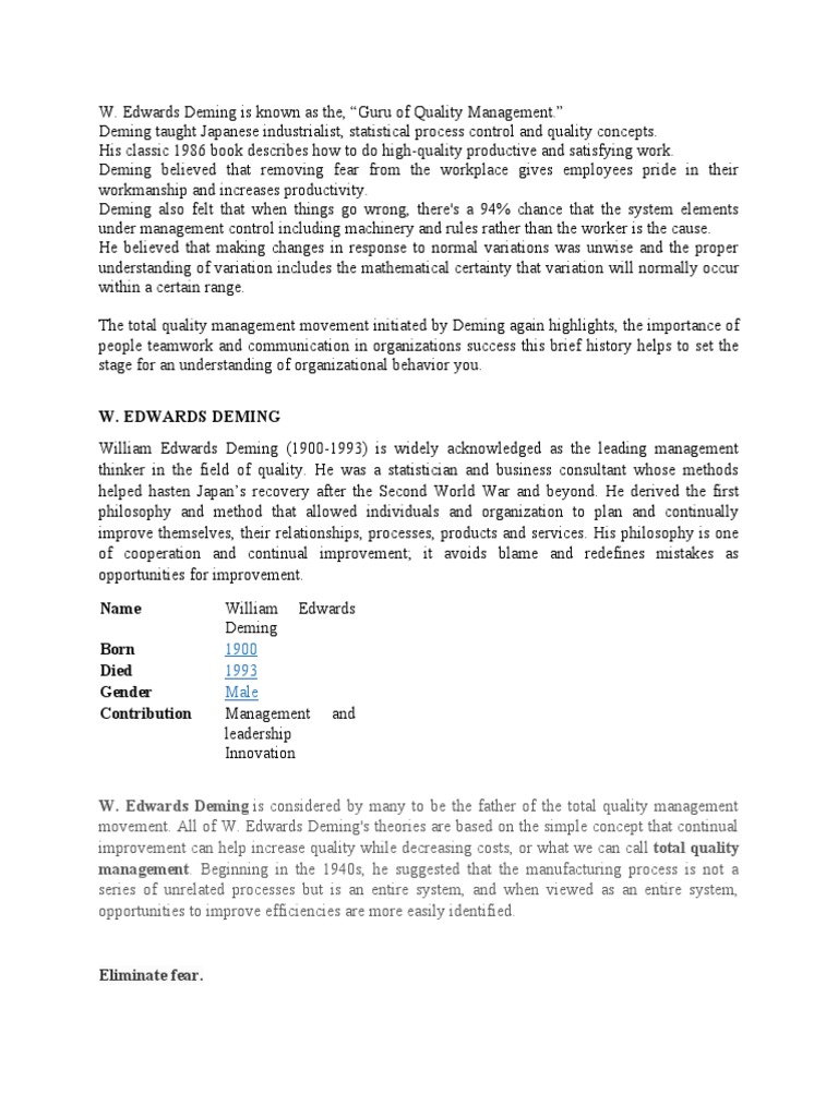 W. Edwards Deming | PDF | Leadership | Quality Management