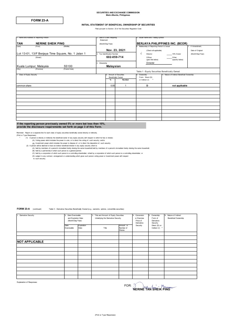 SEC Form 23-A Nerine | PDF | Securities (Finance) | Stocks