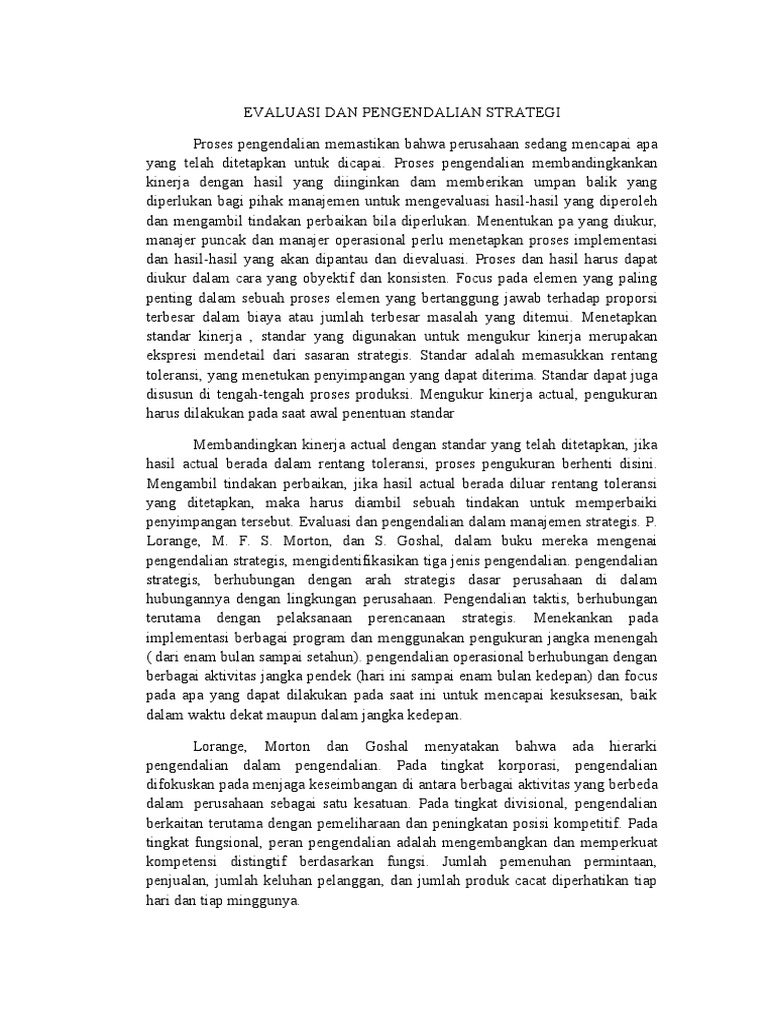 Evaluasi Dan Pengendalian Strategi | PDF