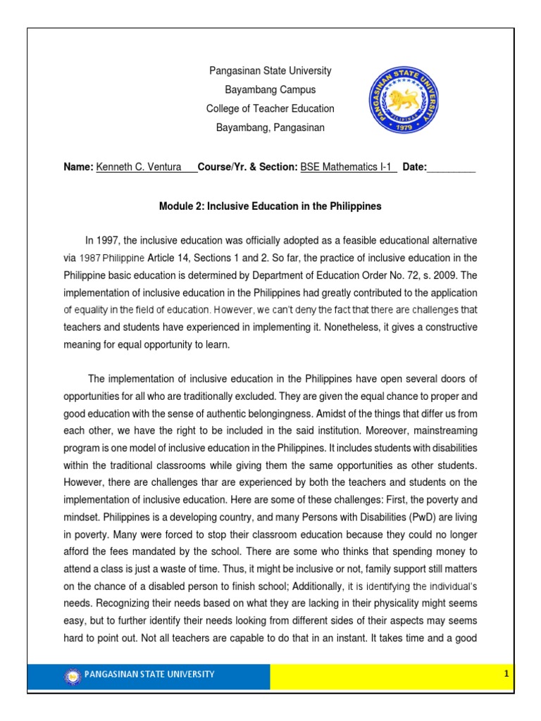 Ventura, Kenneth C. - Module 2 Reflection | PDF | Inclusion (Education ...