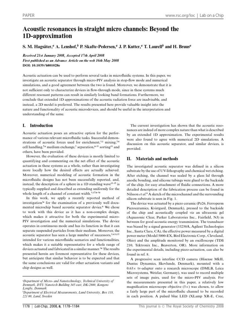 Diseño DTU - Lund - Acoustics - LabChip - 2008 | PDF | Wavelength ...