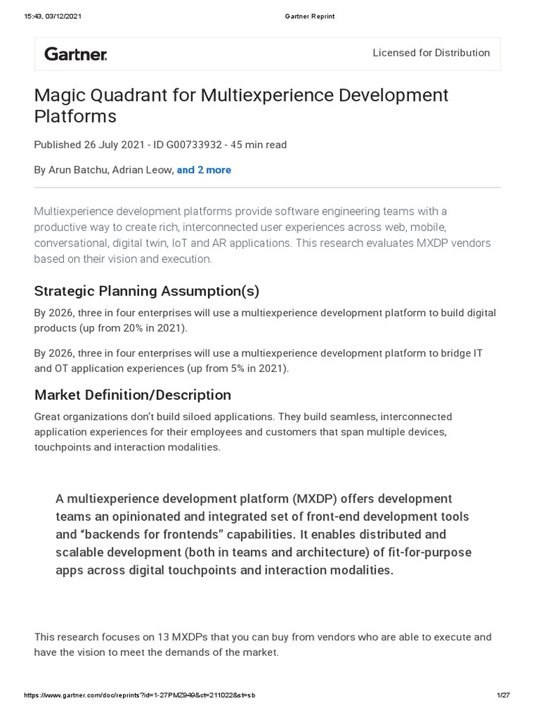 Magic Quadrant For Multiexperience Development Platforms | PDF | Mobile ...