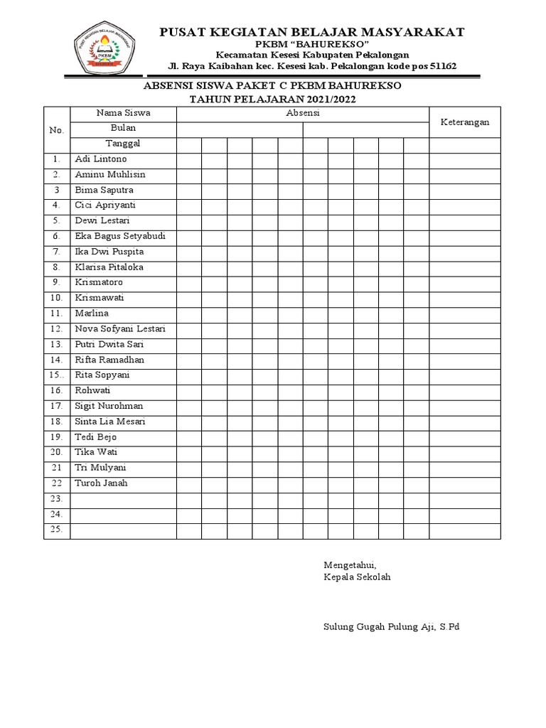 Presensi Siswa | PDF