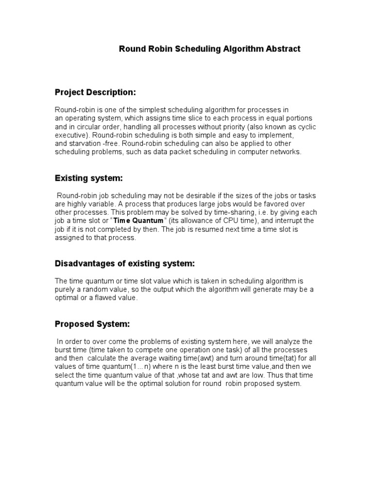 Round Robin Scheduling Algorithm Abstract | PDF