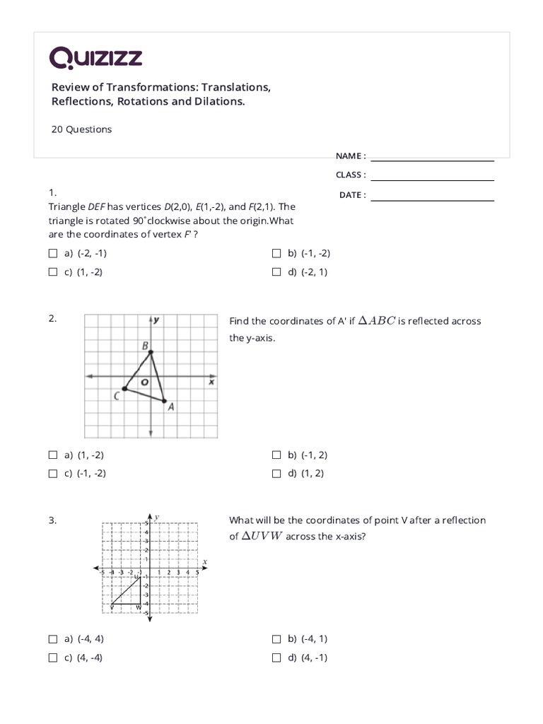 Review of Transformations - Translations, Reflections, Rotations and ...