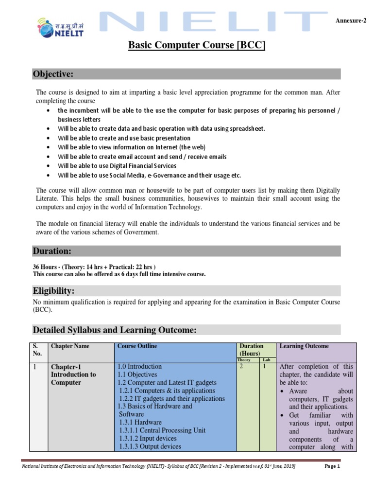 Basic Computer Course Syllabus Overview | PDF