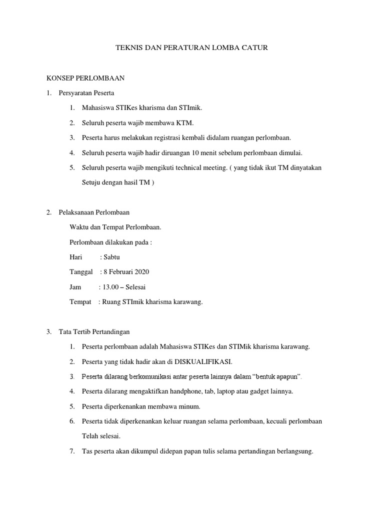 Teknis Dan Peraturan Lomba Catur | PDF