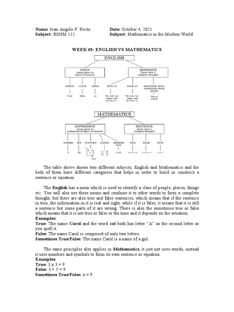 RECTO (Week 3 English Vs Mathematics) | PDF | Language Arts & Discipline