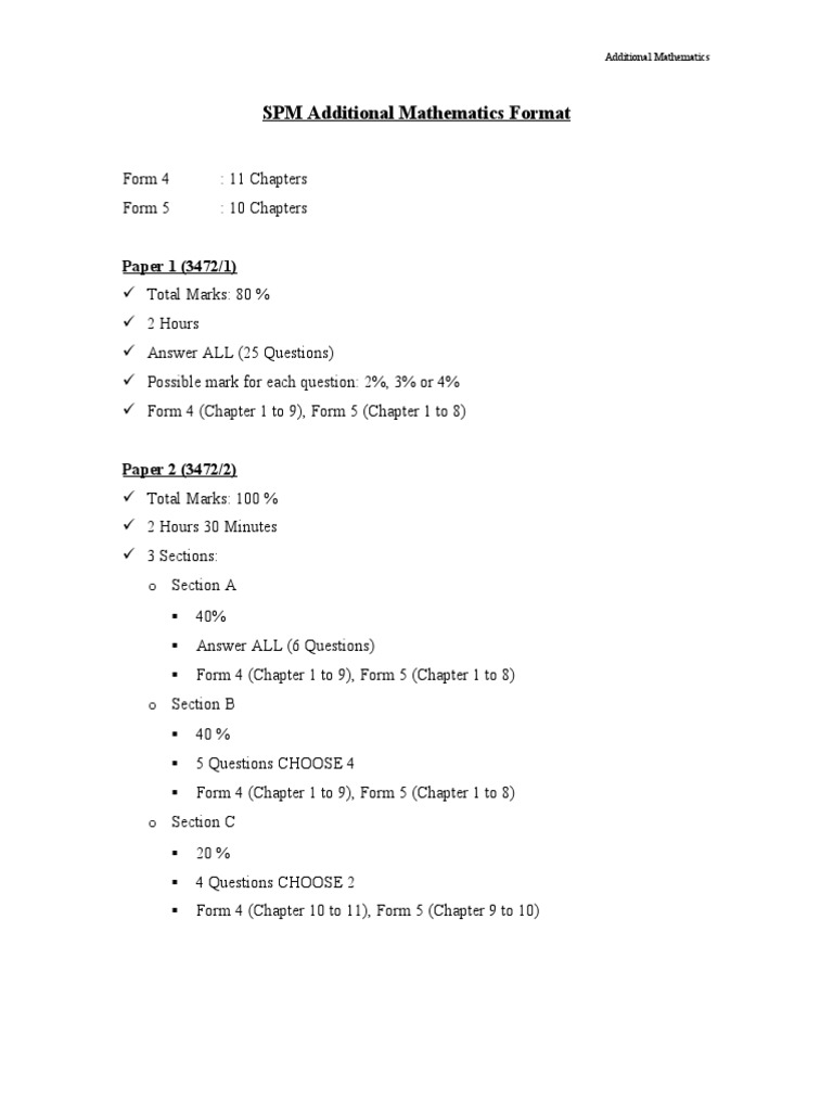 SPM Additional Mathematics Format | PDF | Teaching Methods & Materials