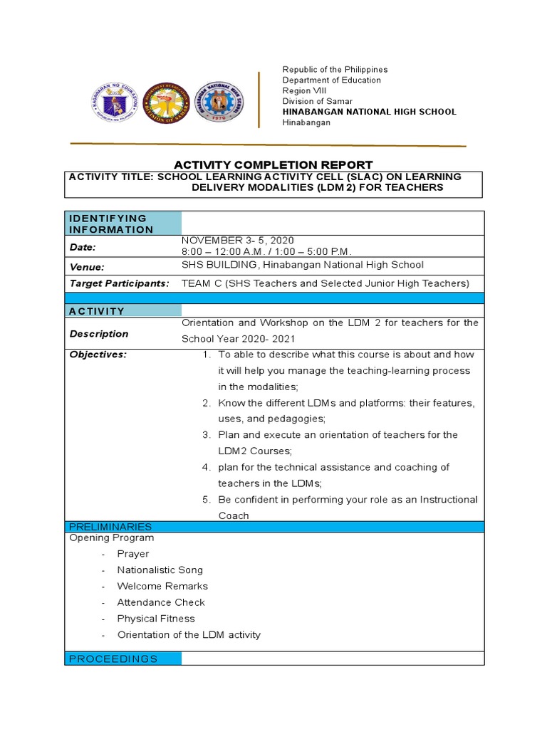 Activity Completion Report | PDF | Learning | Teachers
