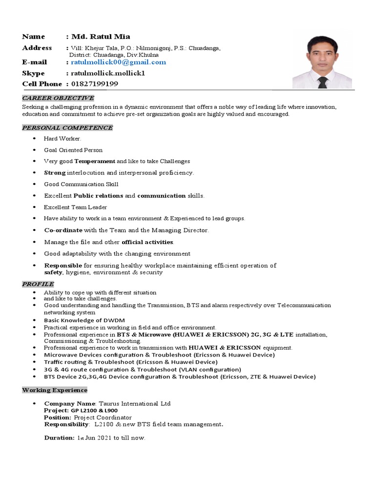 Curriculum Vitae - Ratul | PDF | Lte (Telecommunication) | 4 G