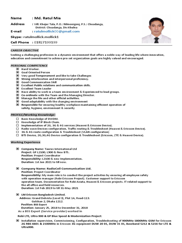 Curriculum Vitae - Ratul - 1 | PDF | Lte (Telecommunication) | 4 G