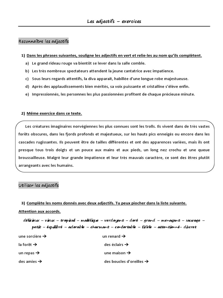 Adjectifs Exercices | PDF | Adjectif