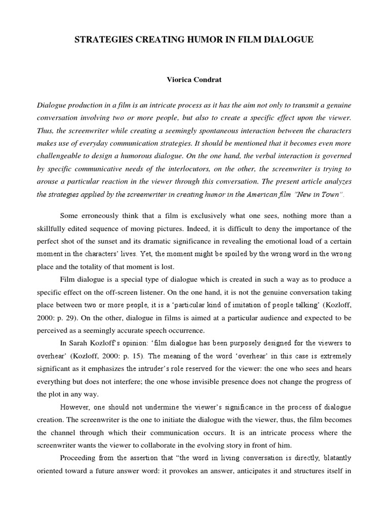 Strategies Creating Humor in Film Dialogue: Viorica Condrat | PDF ...