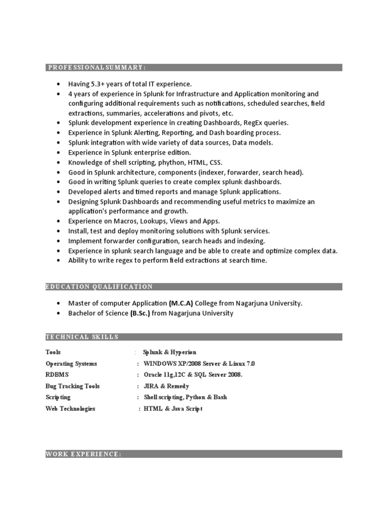 Professionalsummary::: Splunk & Hyperion | PDF | Scripting Language | Operating System
