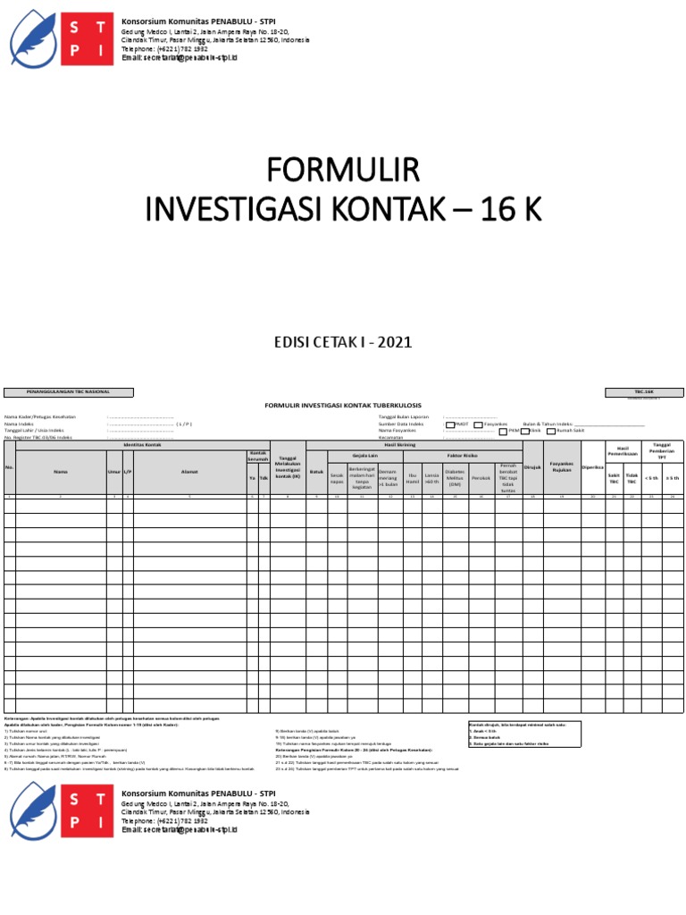 Formulir Investigasi Kontak TBC 2021 | PDF
