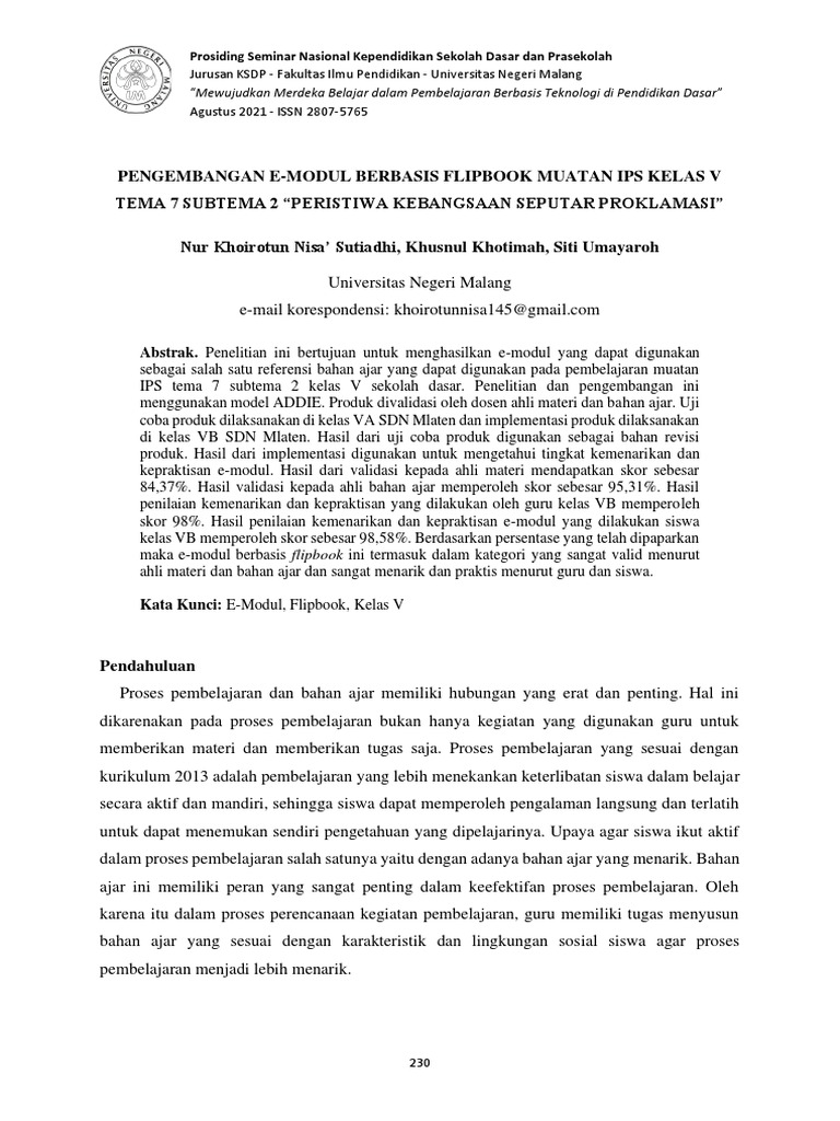 Pengembangan E-Modul Berbasis Flipbook Muatan Ips Tema Kelas | PDF