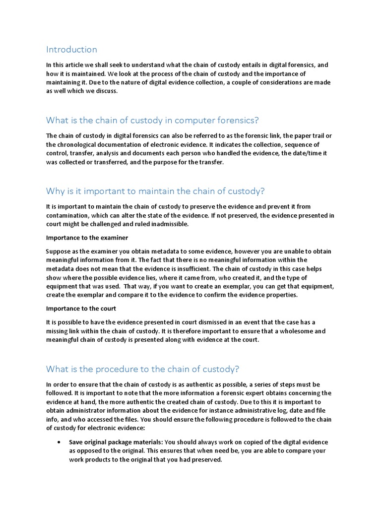 Digital Forensics Chain of Custody PDF | PDF | Digital Forensics ...