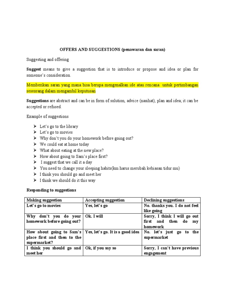 Suggestions and Offers Guide | PDF | Language Arts & Discipline | Self ...