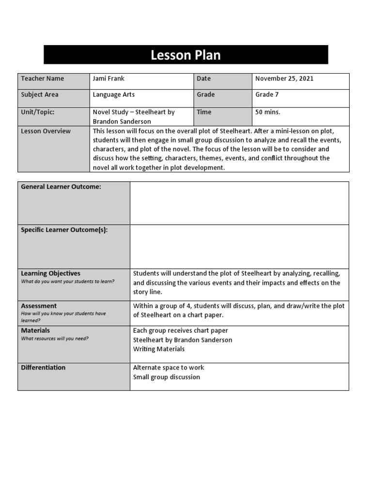 Lesson Plan: General Learner Outcome | PDF | Lesson Plan | Pedagogy