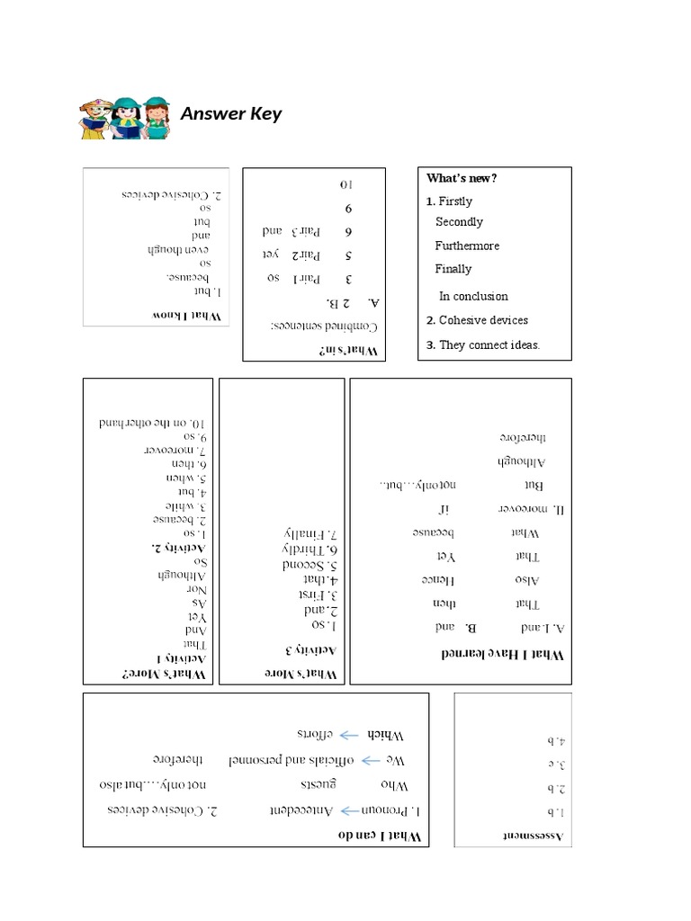 Cohesive Devices Worksheet & Answers | PDF