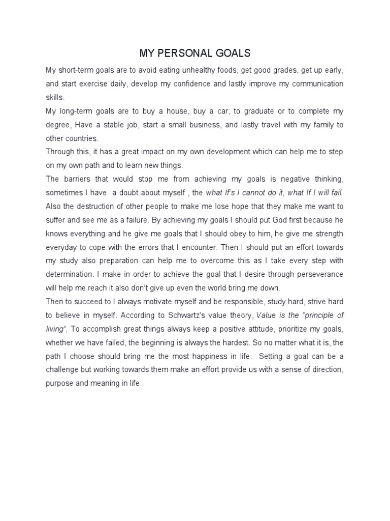 Personal Goals: Short and Long-Term | PDF | Self-Improvement
