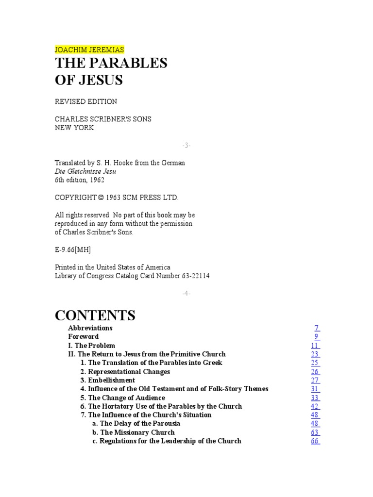 The Parables of Jesus - Joachim Jeremias | PDF | Jesus | Gospel Of Thomas