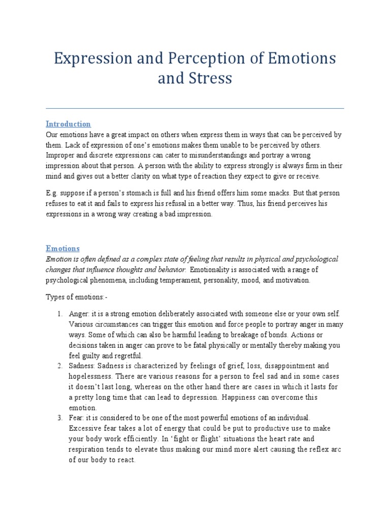 Expression and Perception of Emotions and Stress | PDF | Emotions ...