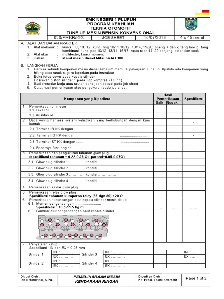 Jobsheet Tune Up DIESEL | PDF