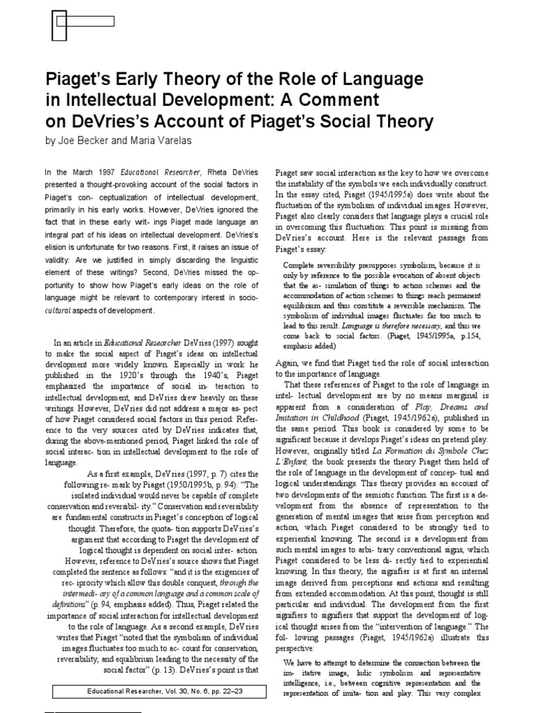 Backer - Piaget's Theory On Language | PDF | Cognitive Development ...