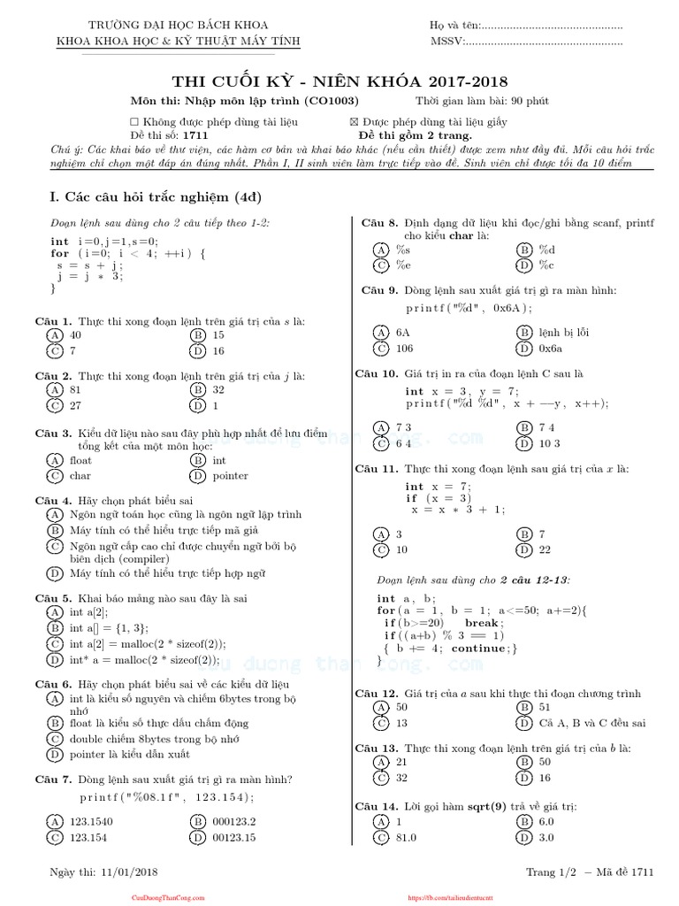 ĐỀ THI NMLT 2 | PDF