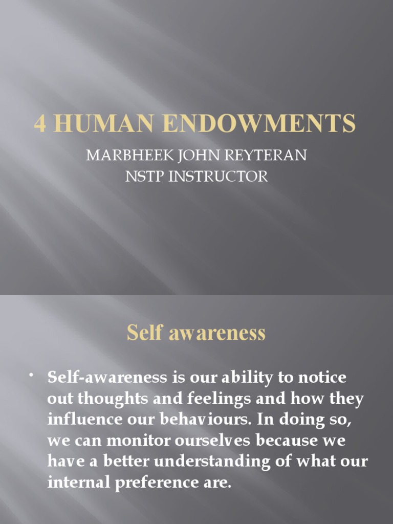 4 Human Endowments: Marbheek John Reyteran NSTP Instructor | Download ...