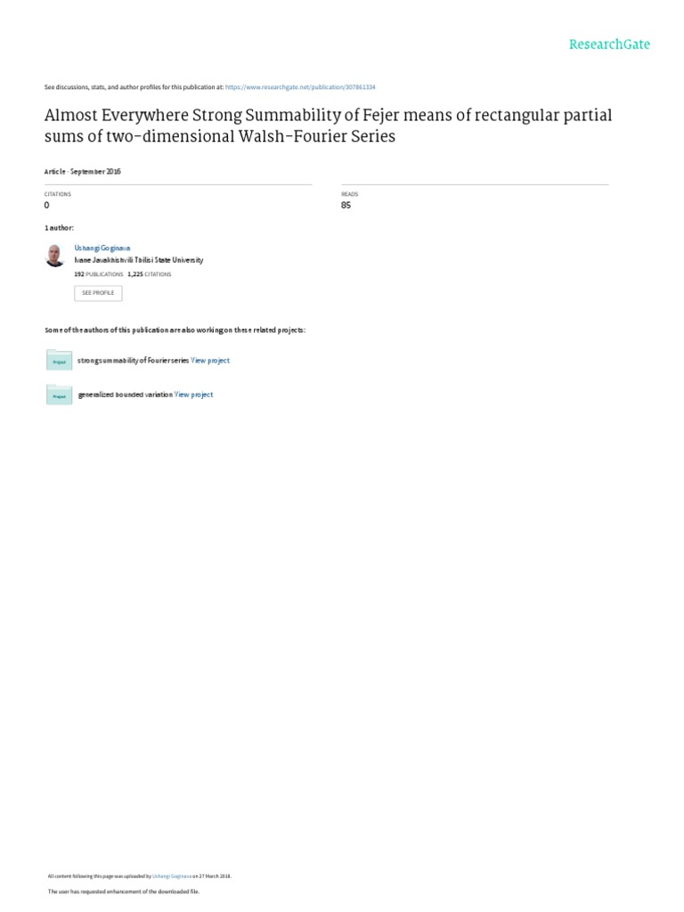 Almost Everywhere Strong Summability of Fejer Mean | PDF | Series (Mathematics) | Fourier Series