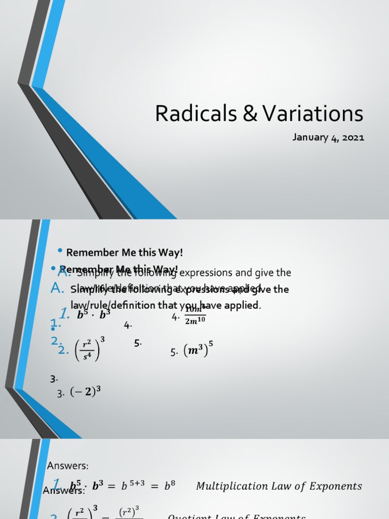 Radicals Variations W Answers (Intro) Genyo | PDF | Exponentiation ...