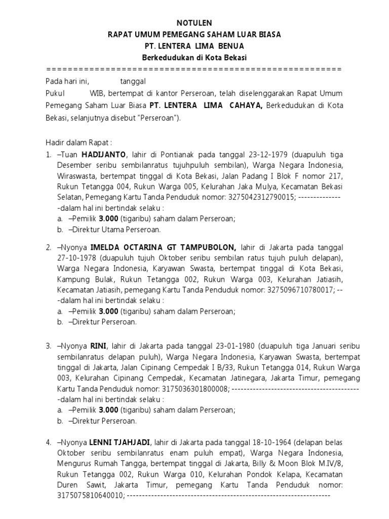 Notulen RUPS Pembubaran PT Lentera | PDF
