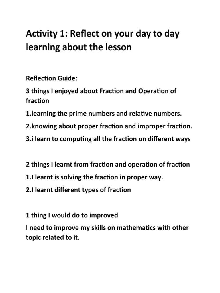 Activity 1: Reflect On Your Day To Day Learning About The Lesson | PDF ...