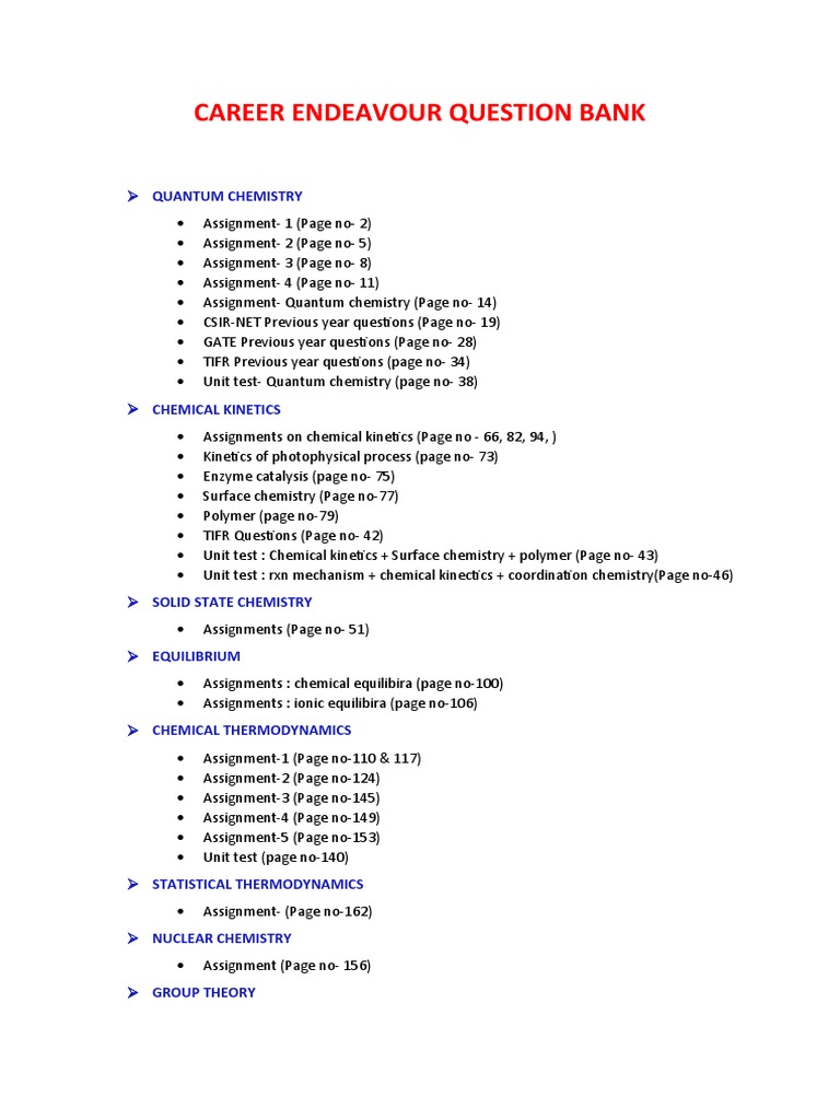 Career Endeavour Chemistry Question Bank | PDF | Chemistry | Chemical ...