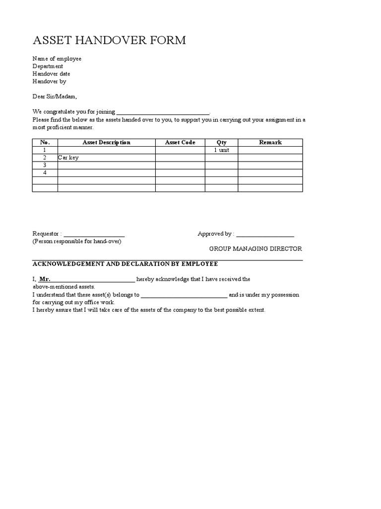 Asset Handover Forms | PDF