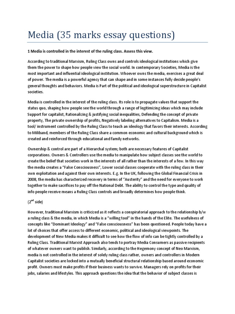 Assessing the View that Media is Controlled in the Interest of the ...