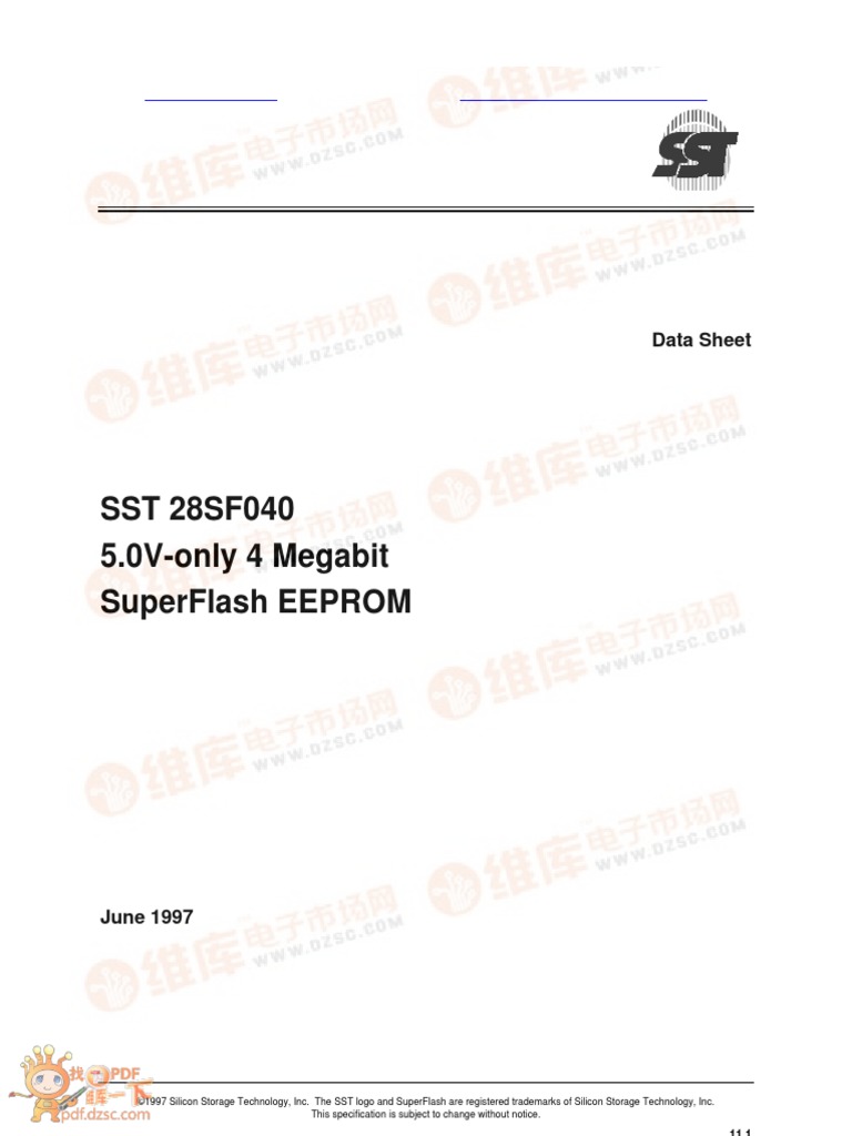 SST 28Sf040 5.0V-Only 4 Megabit Superflash Eeprom: Data Sheet | PDF | Electrical Engineering ...