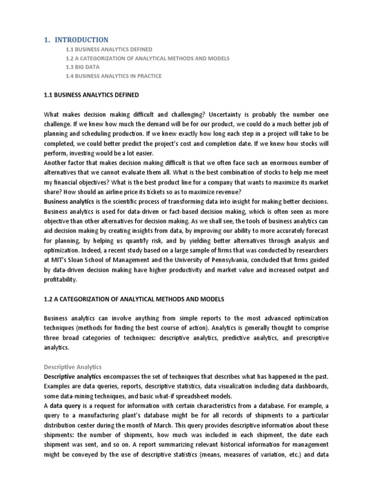 1.0 Business Analytics | PDF | Analytics | Predictive Analytics